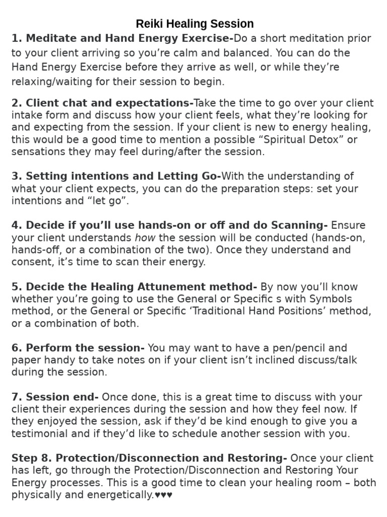 Reiki Session Steps and Guidelines | PDF