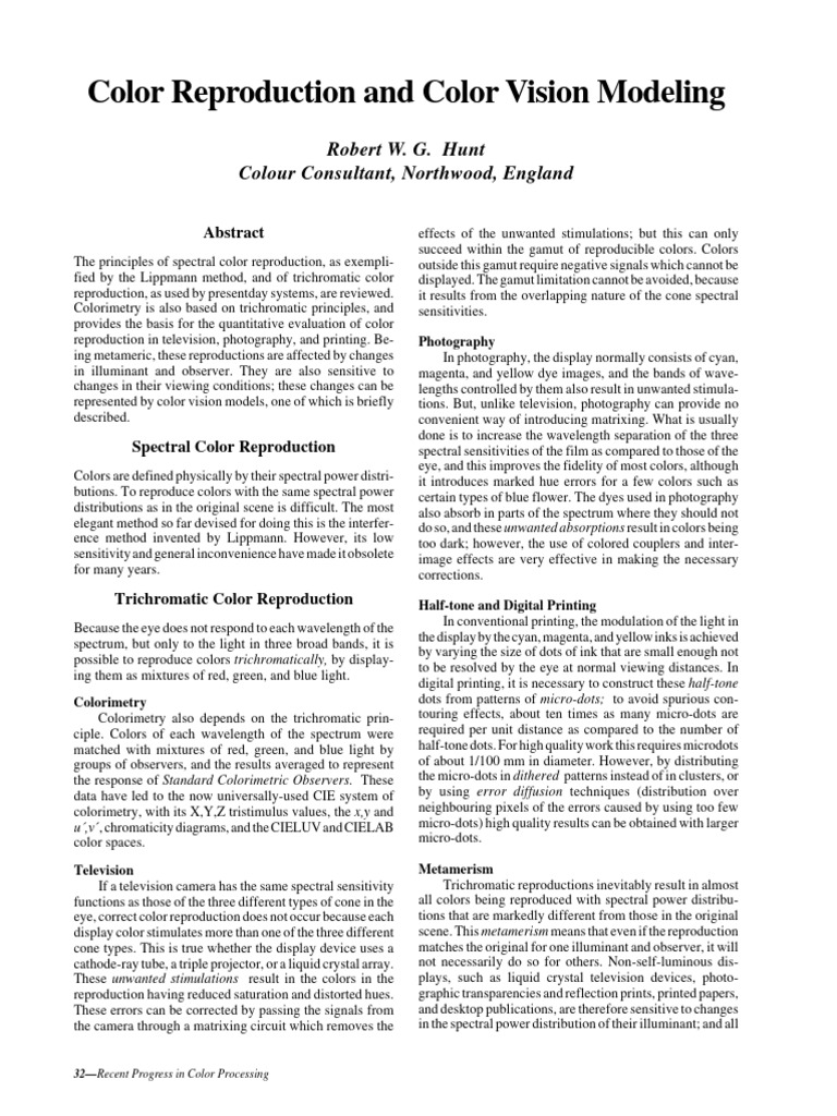Color Reproduction and Color Vision Modeling, R.W.G.Hunt | PDF | Color ...