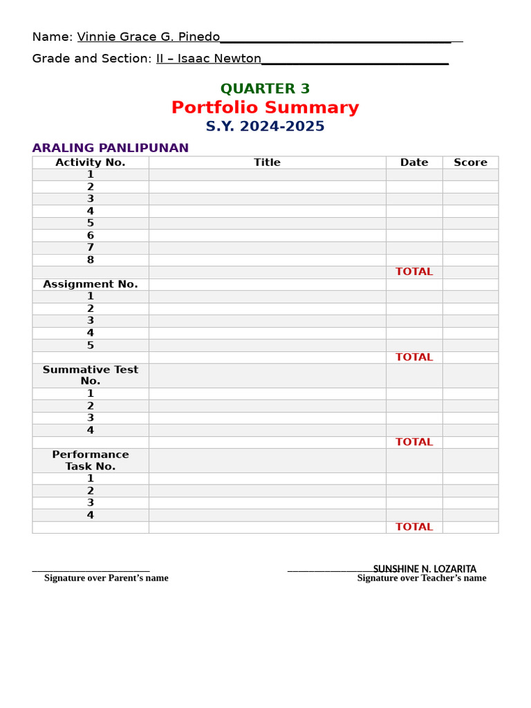 Portfolio Summary: Quarter 3 | PDF