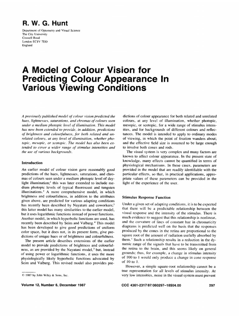 A Model of Colour Vision For Predicting Colour Appearance in Various ...