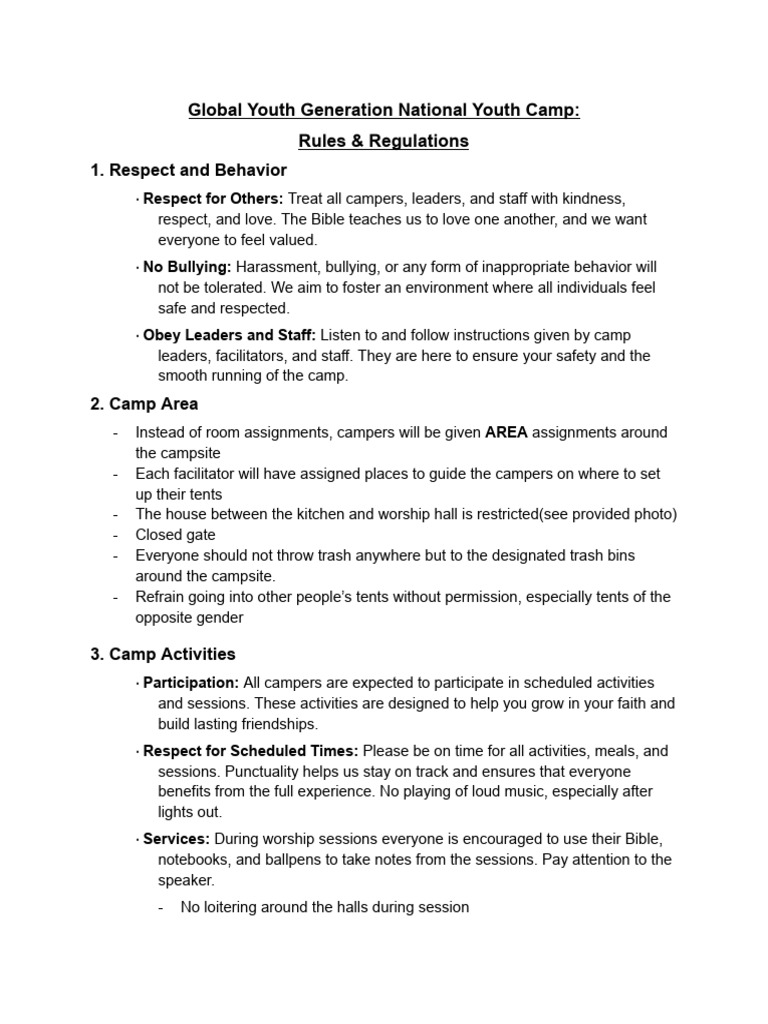 Global Youth Generation National Youth Camp_ RULES AND REGULATIONS(with ...