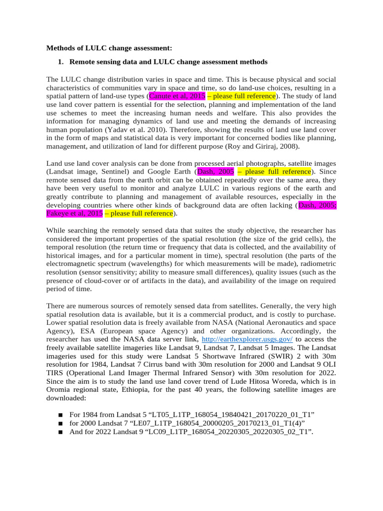 Questions for Esubalew on the GIS LULC change assessment | PDF | Remote Sensing | Satellite Imagery