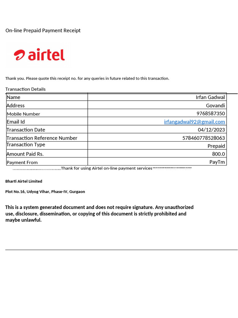 mobile bill | PDF