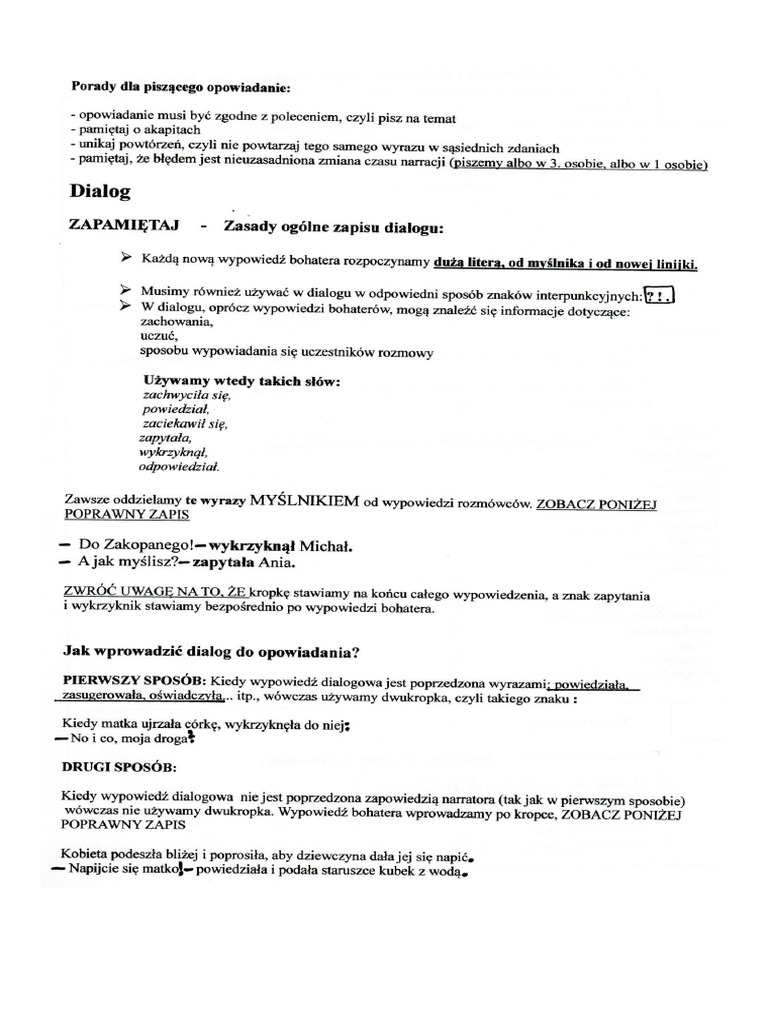 Porady Dla Piszacego Opowiadanie Z Dialogiem | PDF