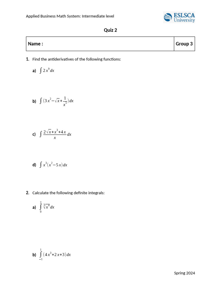 Intermediate Business Math Quiz 2 | PDF