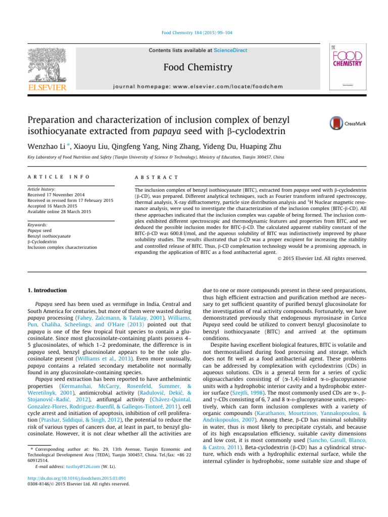 Preparation and characterization of inclusion complex of benzyl ...