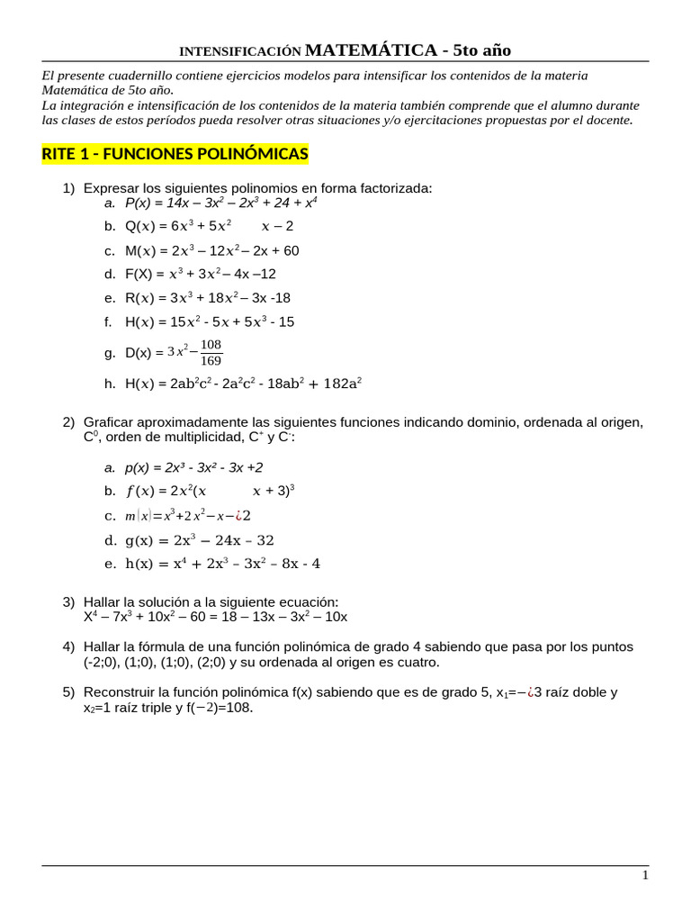 2025-Intensificación Matemática 5to B | PDF | Ecuaciones | Asíntota