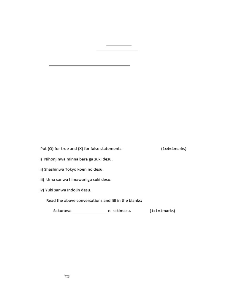 Japanese - Sample Paper-Vi | PDF | Linguistics | Japanese Writing System
