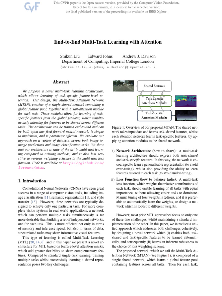 2019 - End-To-End Multi-Task Learning With Attention - Liu Et Al | PDF ...