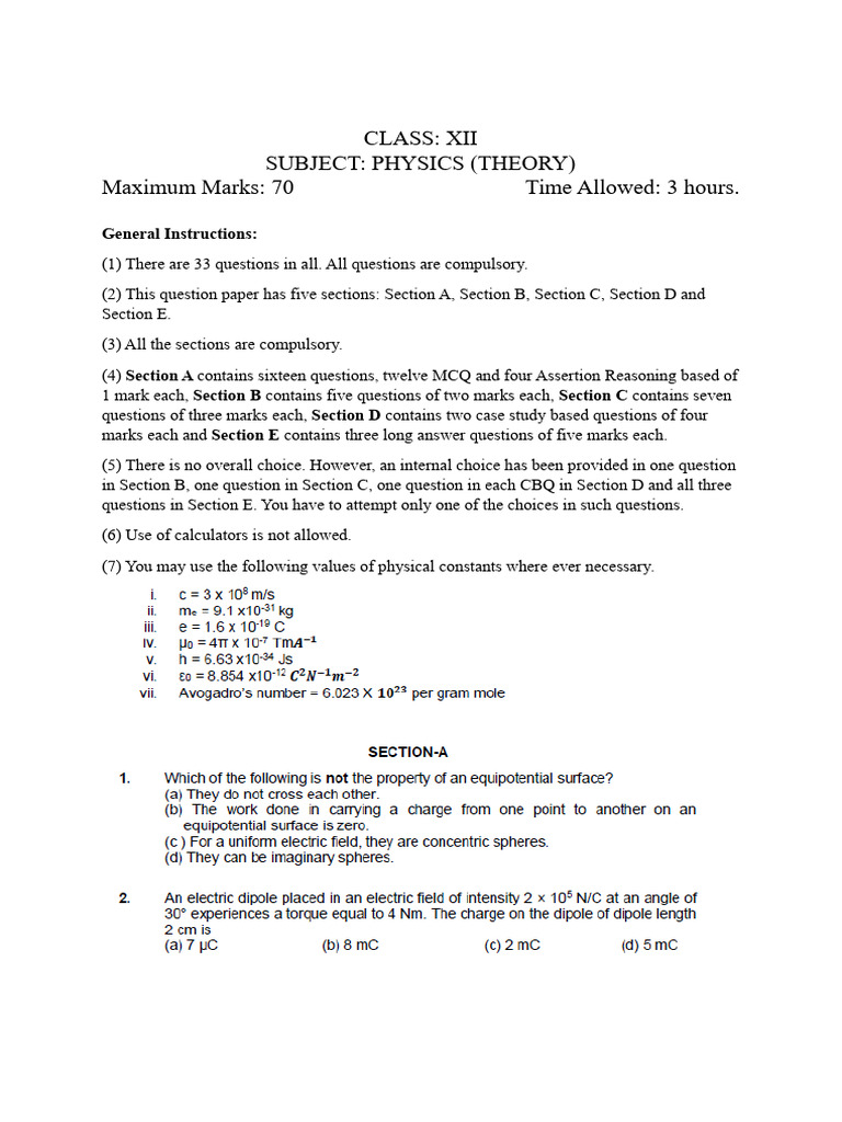 Physics Practice Paper | PDF