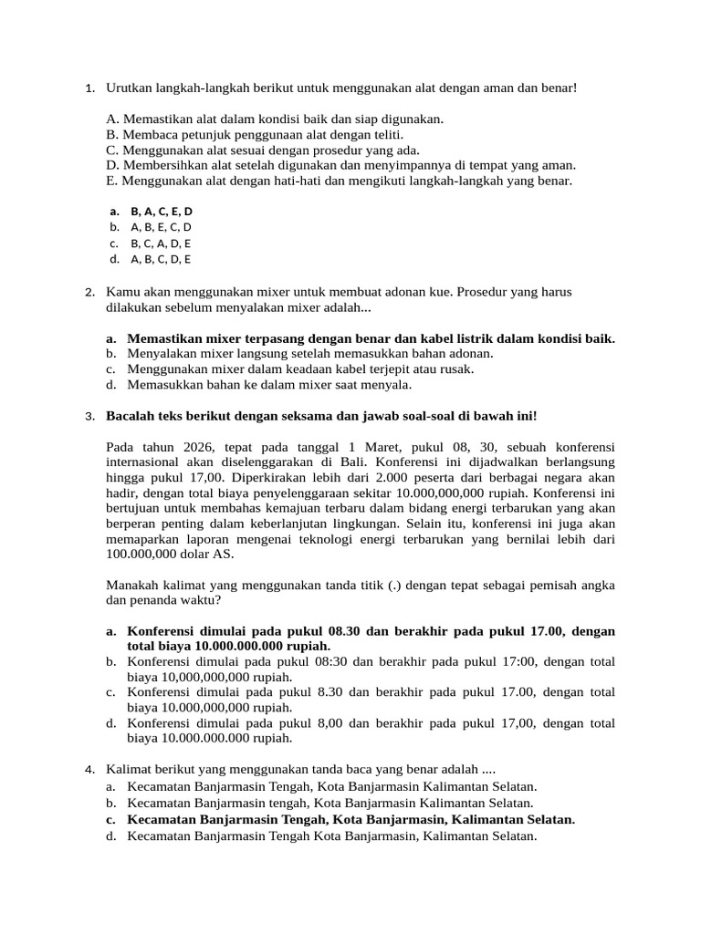Latihan Soal BI Prosedur Dan Tanda Baca | PDF