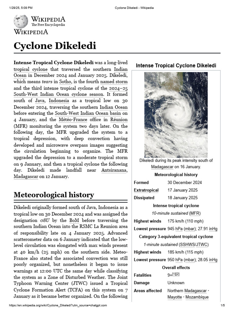 Cyclone Dikeledi: Impact on Madagascar | PDF | Tropical Cyclones ...