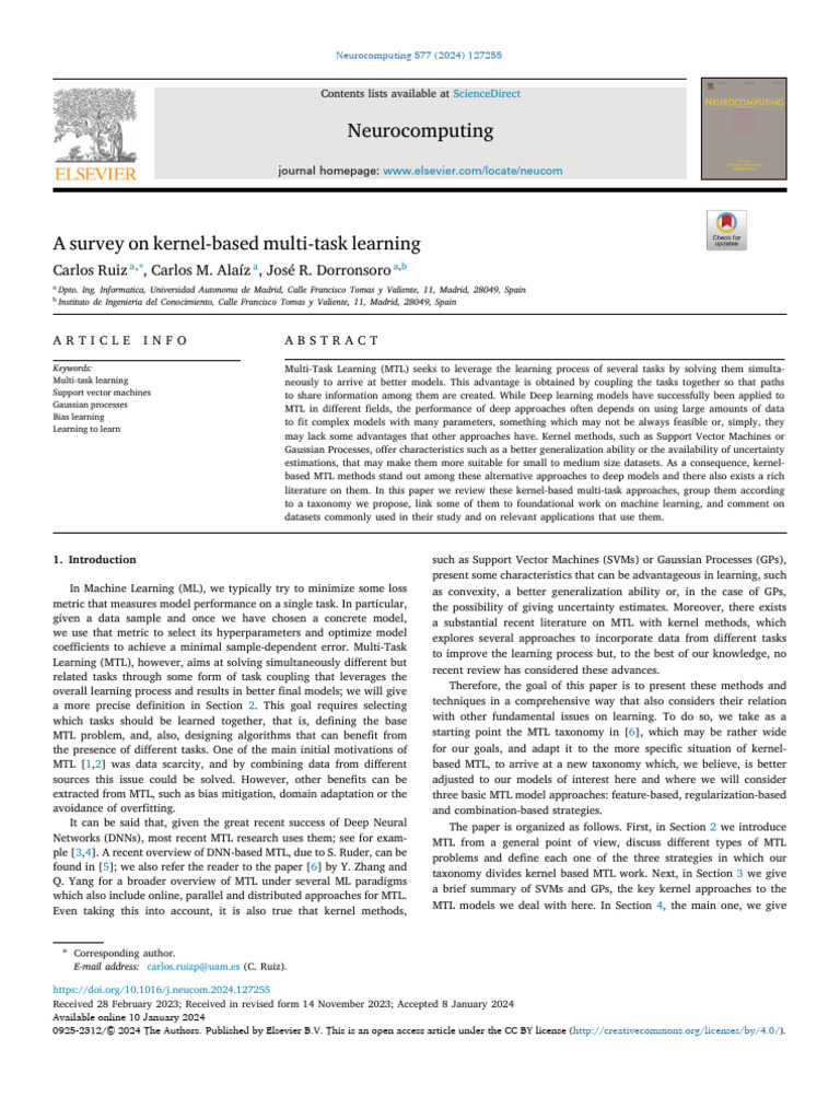 2024_A survey on kernel-based multi-task learning_Neurocomputing | PDF | Support Vector Machine ...