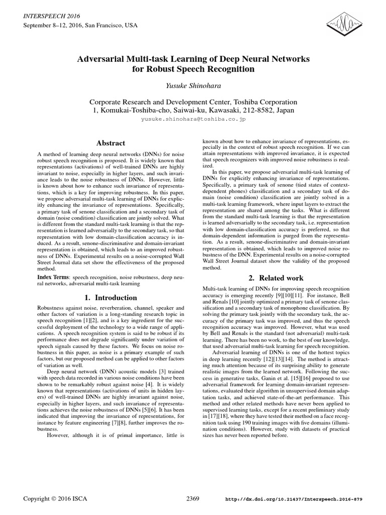 Shinohara - 2016 - Adversarial Multi-Task Learning of Deep Neural Networks For Robust Speech ...