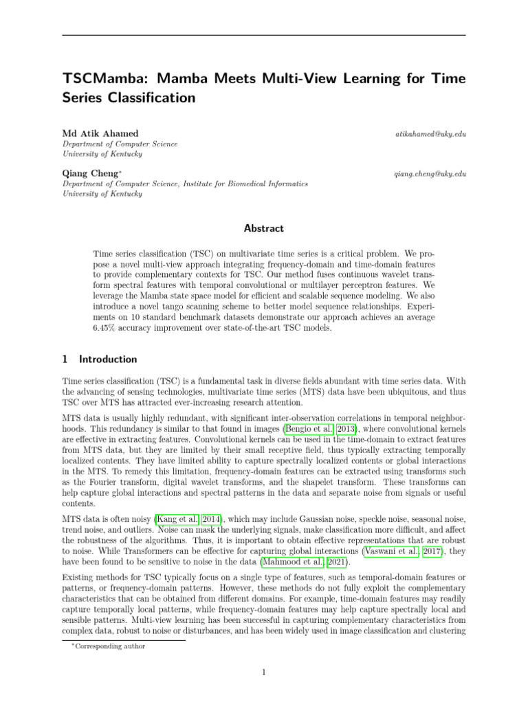 2024 - TSCMamba - Mamba Meets Multi-View Learning For Time Series Classification - Ahamed ...