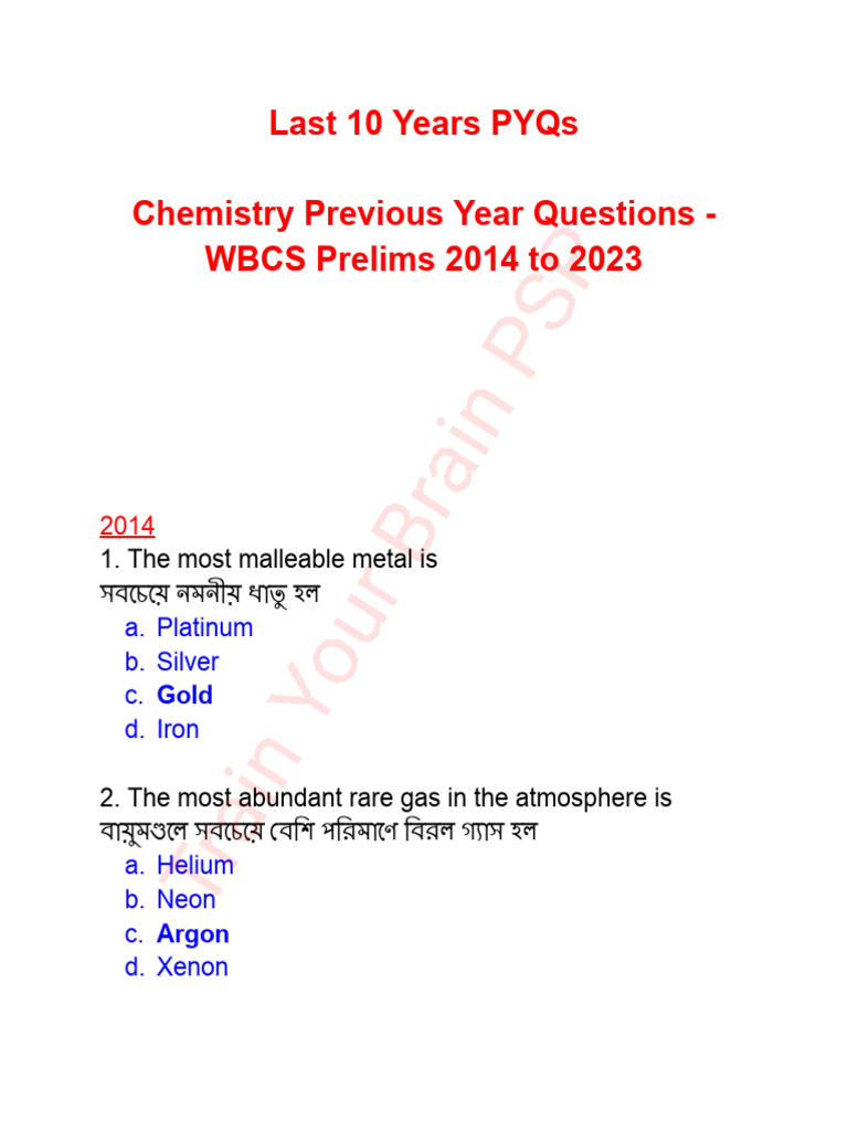 Chemistry PYQs 10 Years | PDF