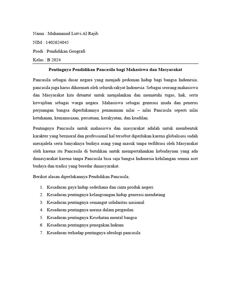 Tugas LMS Pancasila_ Muhammad Lutvi Al Rajib 1402624045 | PDF