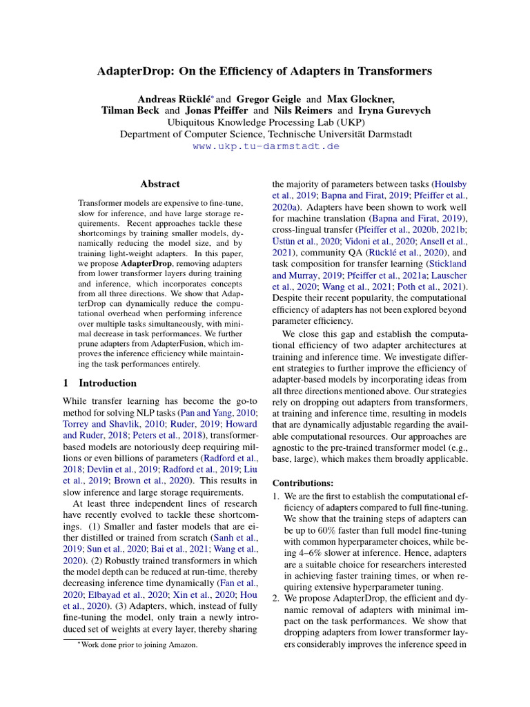 AdapterDrop: Enhancing Adapter Efficiency | PDF | Learning | Artificial ...
