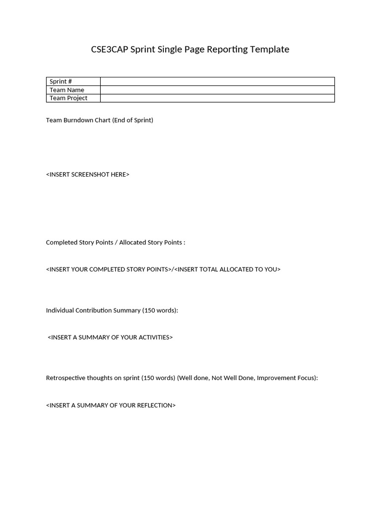 CSE3CAP Sprint Report Template | PDF