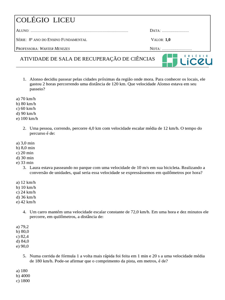 Atividade de Recuperação em Ciências 8º Ano | PDF | Terra | Eclipse
