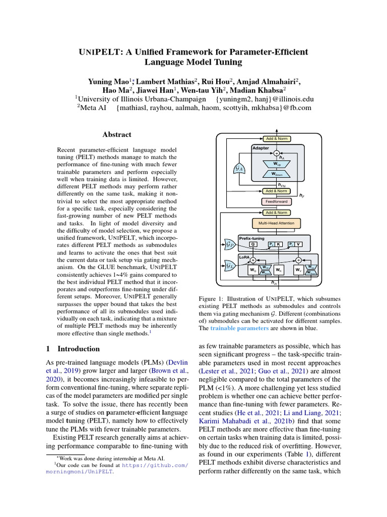2021_UniPELT - A Unified Framework for Parameter-Efficient Language Model Tuning_Mao et al ...