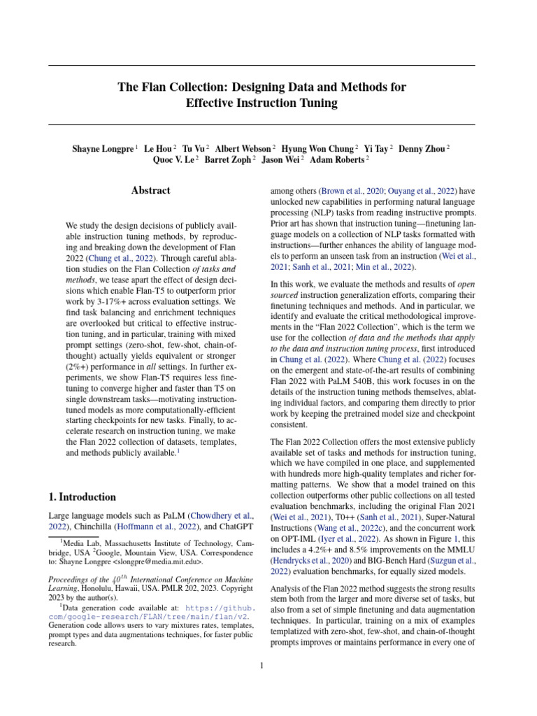 The Flan Collection - Designing Data and Methods For Effective Instruction Tuning - Longpre Et ...