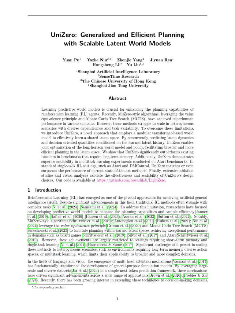 UniZero：Generalized and Efficient Planning With Scalable Latent World Models | PDF | Applied ...