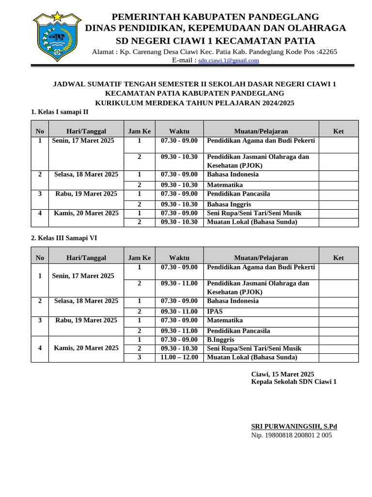 Jadwal PTS 2024-2025 | PDF