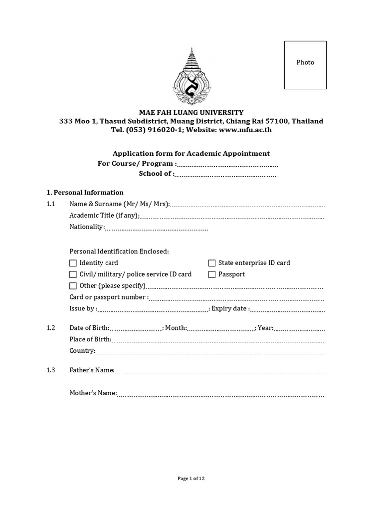 Application-Form For Academic Staff | PDF | Thesis | Identity Document