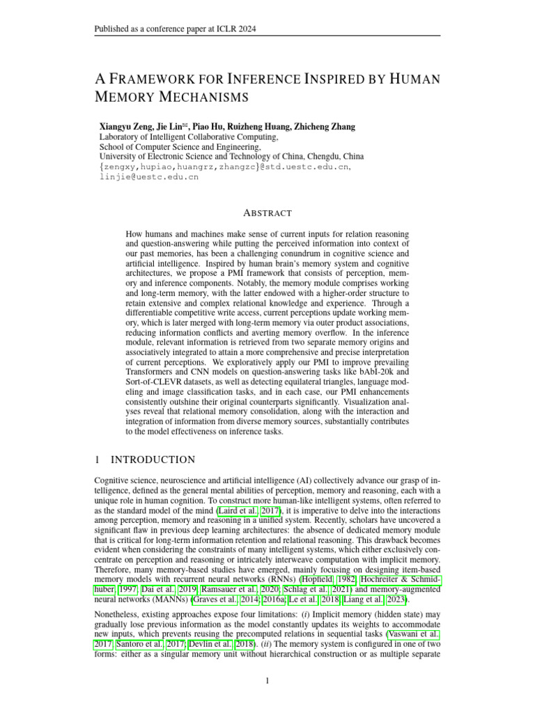 2024 - A Framework For Inference Inspired by Human Memory Mechanisms - Zeng Et Al - Arxiv | PDF ...