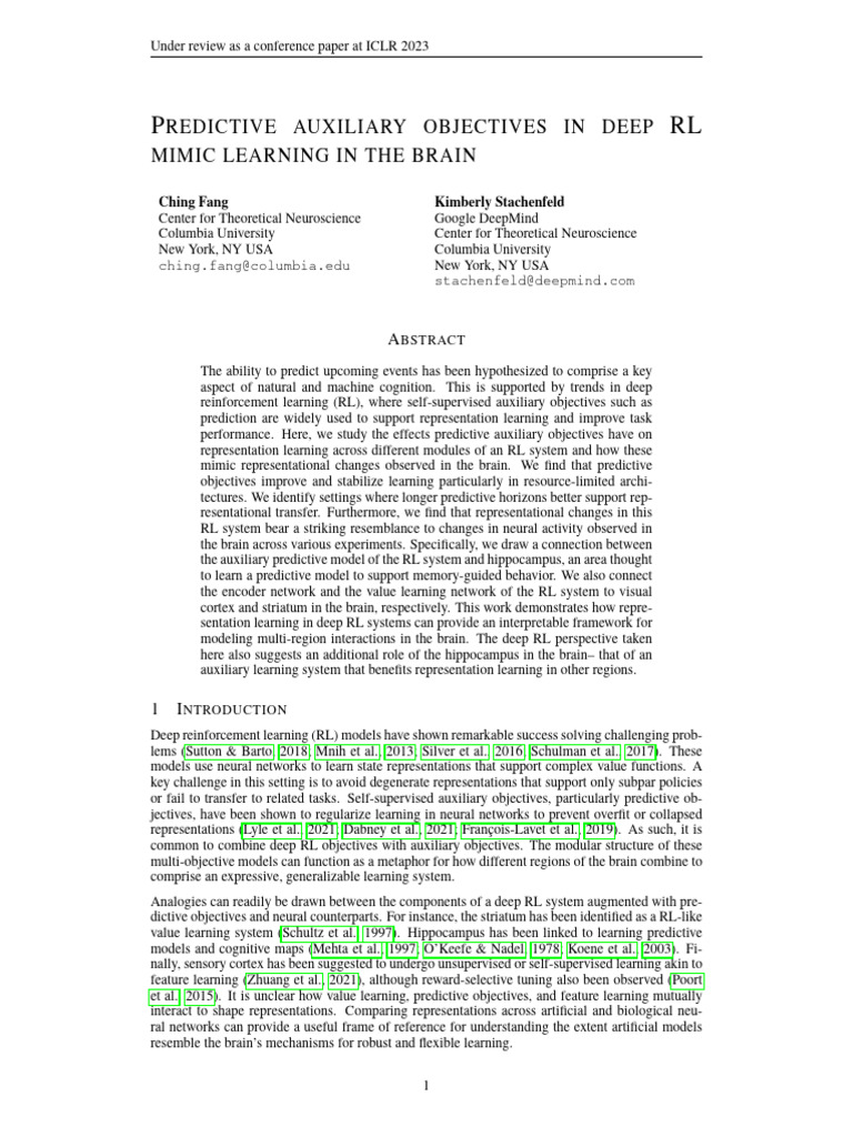 Predictive Objectives in Deep RL Systems | PDF | Hippocampus | Learning