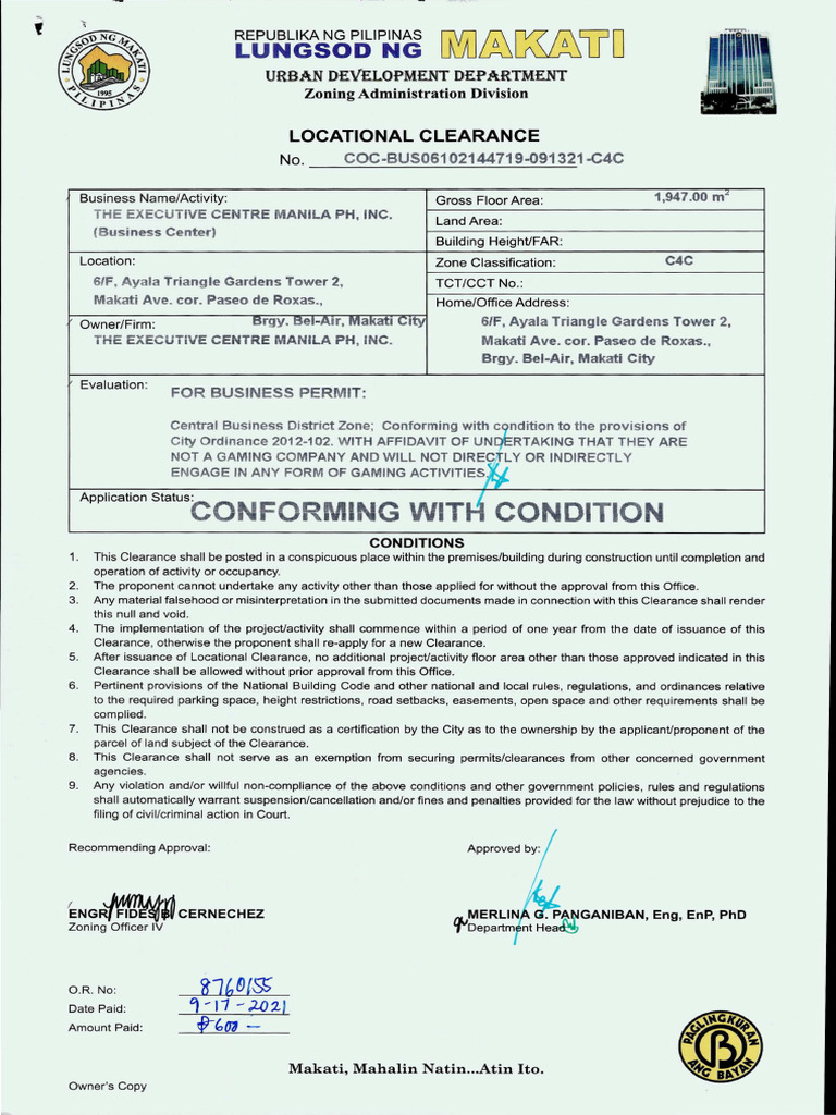 Locational Clearance With or - TEC ATG | PDF | Makati | Justice