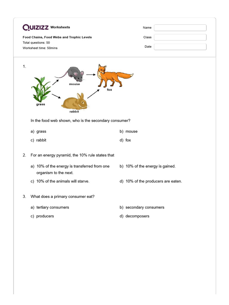 G8 Food Chains, Food Webs and Trophic Levels - Quizizz With Ans Key ...