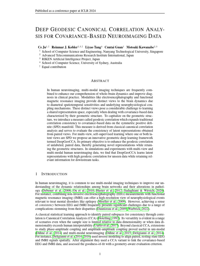 2023 - Deep Geodesic Canonical Correlation Analysis For Covariance-Based Neuroimaging Data - Ju ...