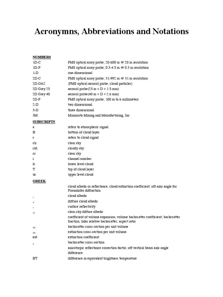WX Acronymns Abbreviations Notations | PDF | Cloud | Meteorology