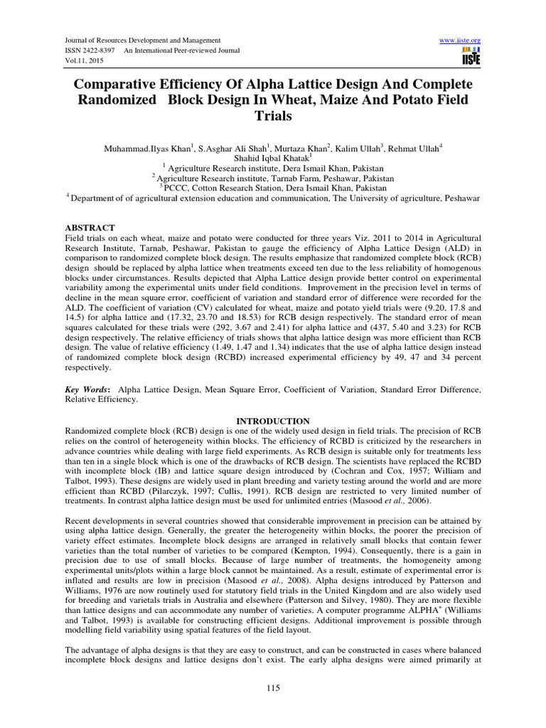 Comparative Efficiency of Alpha Lattice | PDF | Coefficient Of Variation