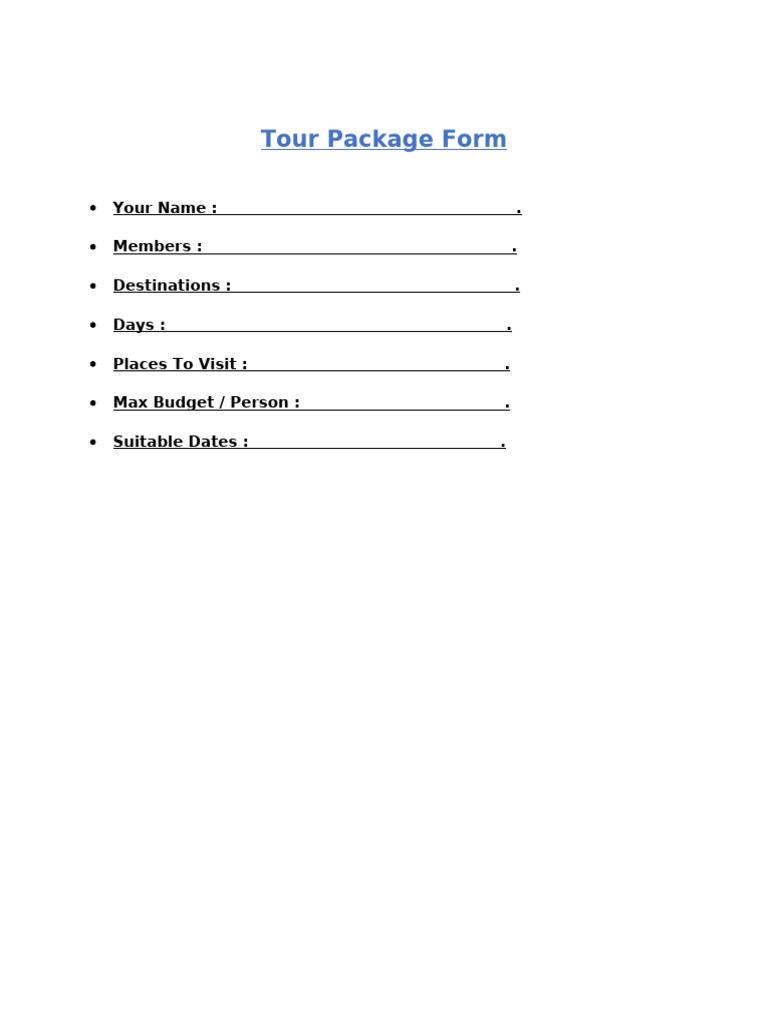 Tour Package Booking Form | PDF