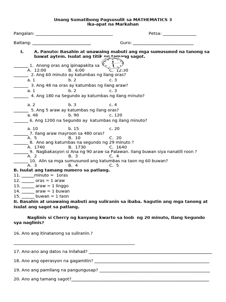 Math Q4 1st 4th Summative | PDF