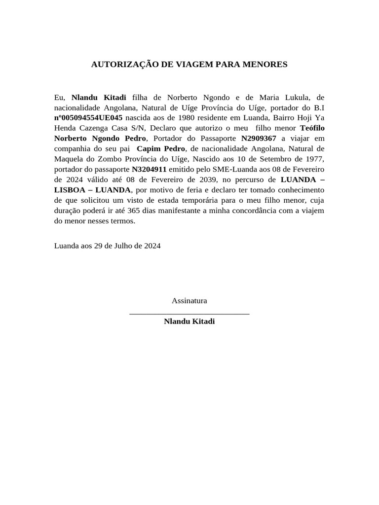 AUTORIZAÇÃO DE VIAGEM PARA MENORES | PDF