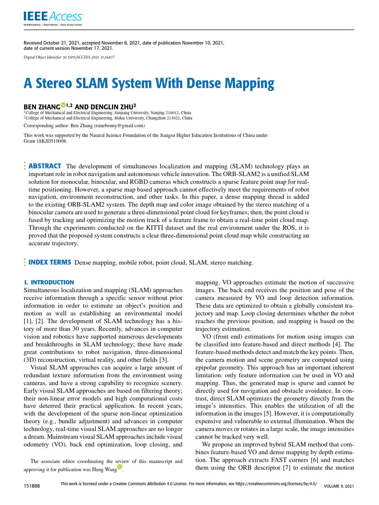 A Stereo SLAM System With Dense Mapping | PDF | Computer Vision