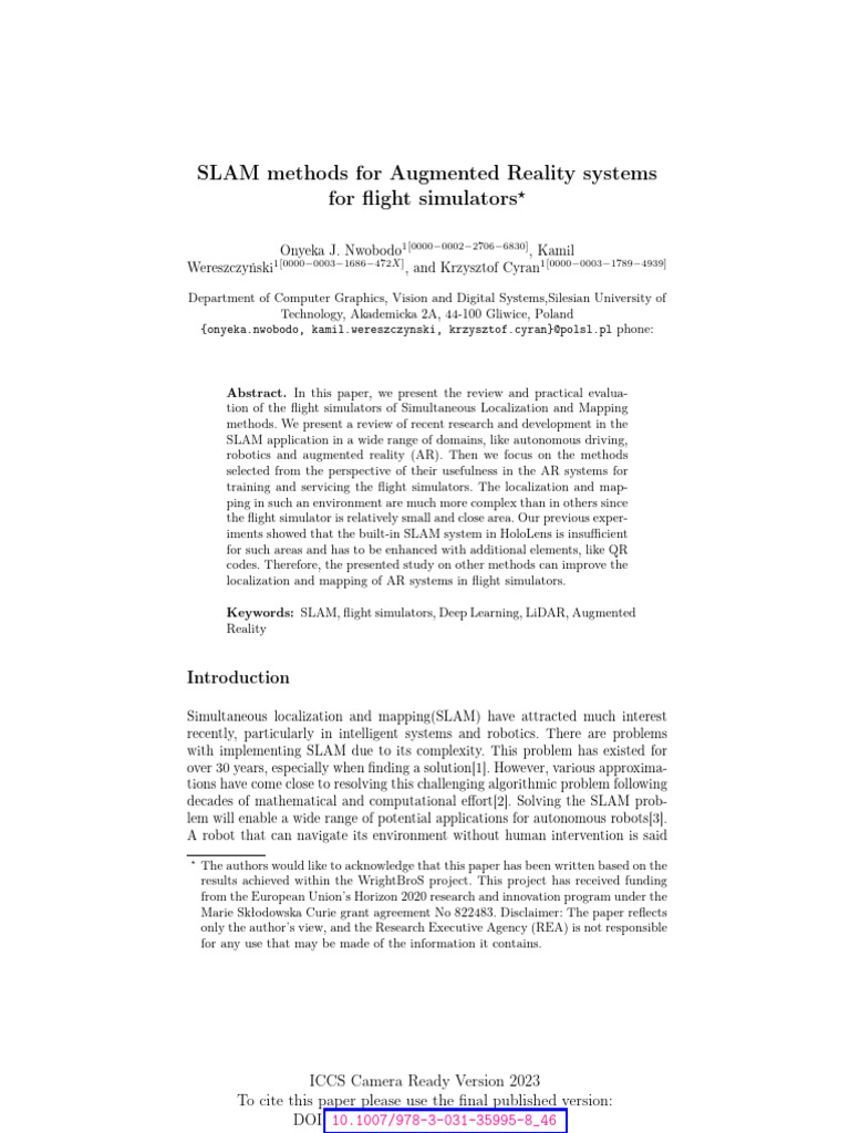 SLAM Methods For Augmented Reality Systems | PDF | Deep Learning | Augmented Reality