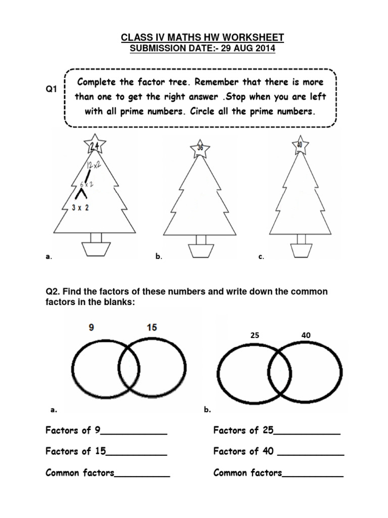 CBSE Class 4 Maths Revision Worksheet (116) - Factors | PDF