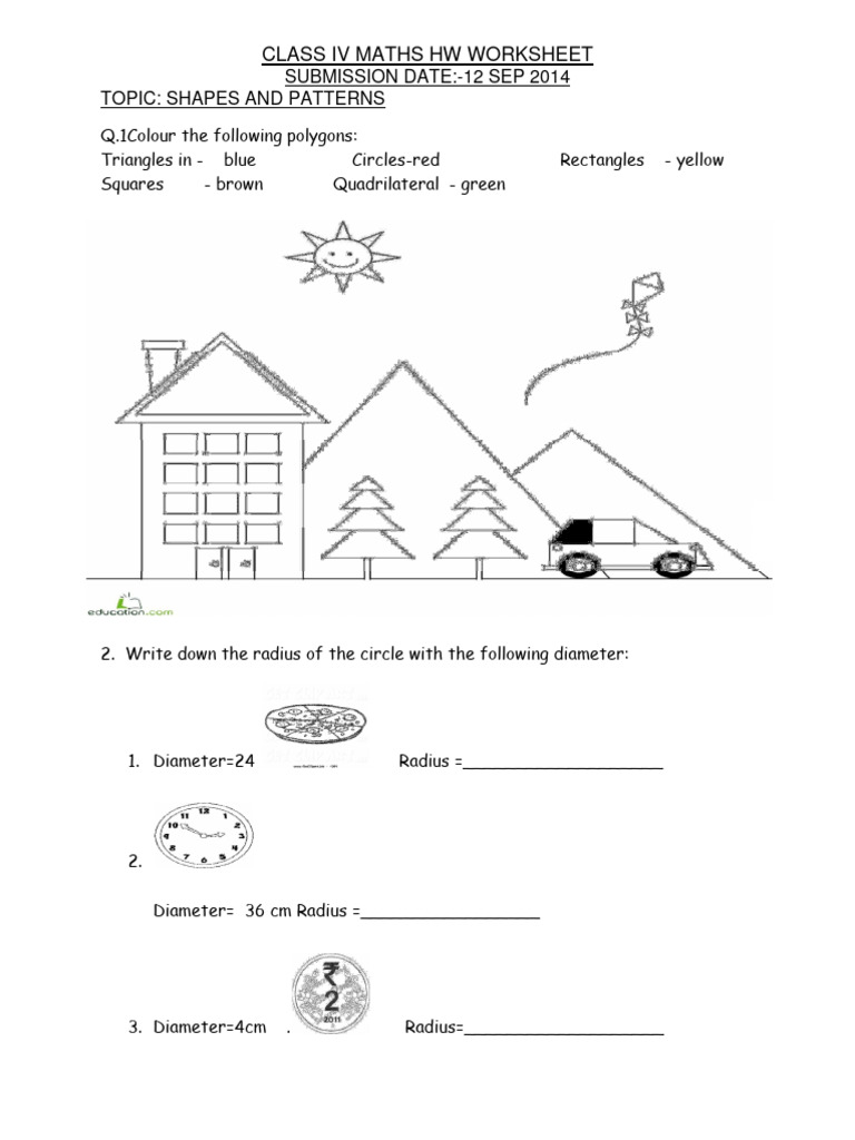 CBSE Class 4 Maths Revision Worksheet (118) - Shapes and Patterns | PDF