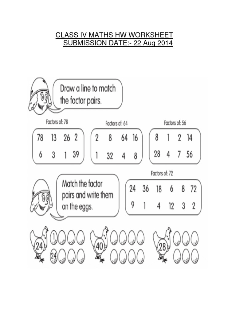 CBSE Class 4 Maths Revision Worksheet (115) - Factors | PDF