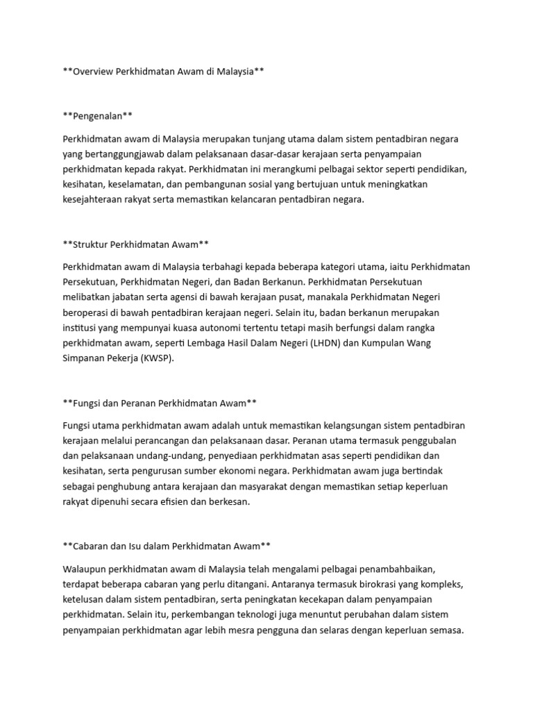 Overview Perkhidmatan Awam Di Malaysia | PDF