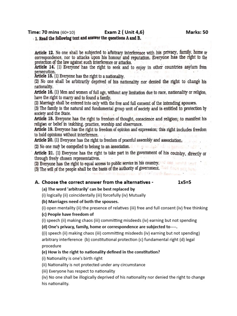 HSC English 1st Paper Model Questions 2025 | PDF | Meal | Lunch