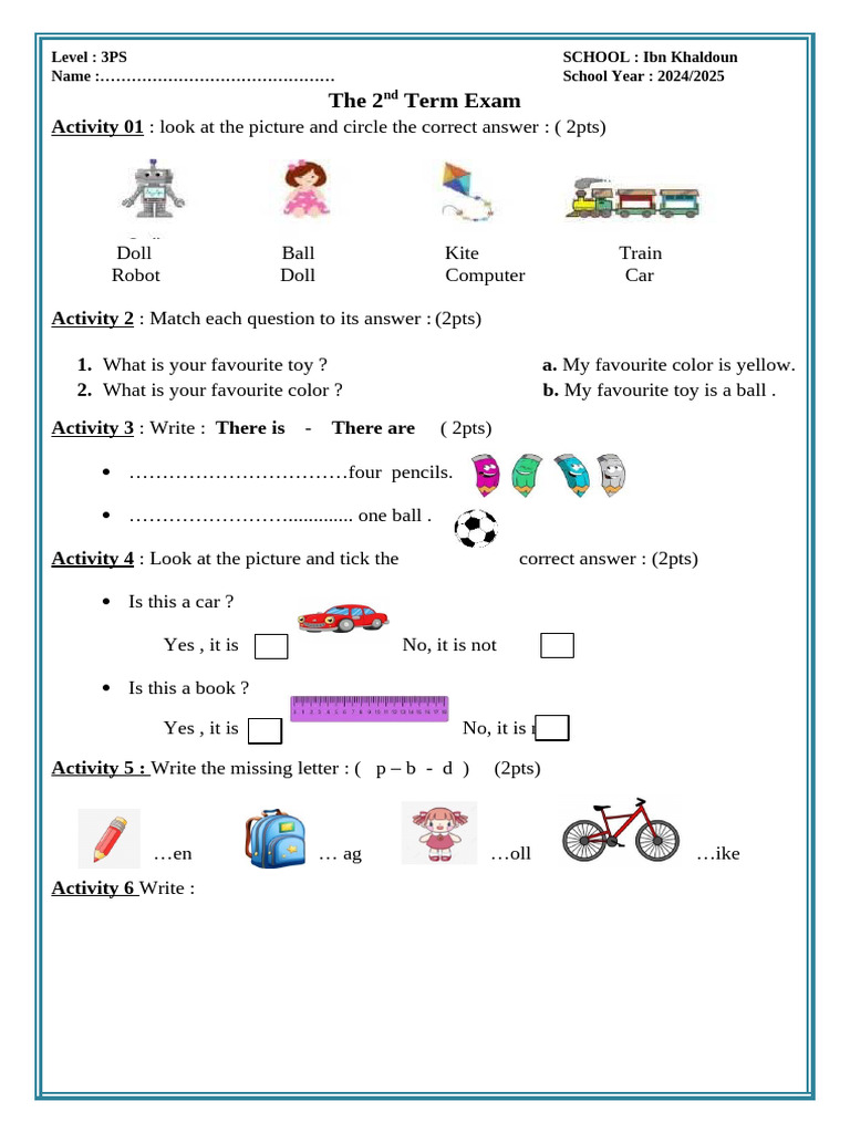 2nd Term Exam: English Level 3PS | PDF