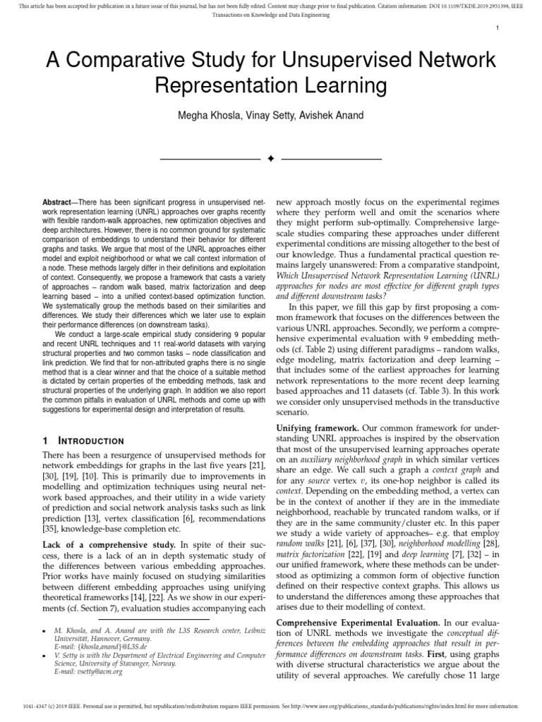 A Comparative Study For Unsupervised Network Representation Learning | PDF | Vertex (Graph ...