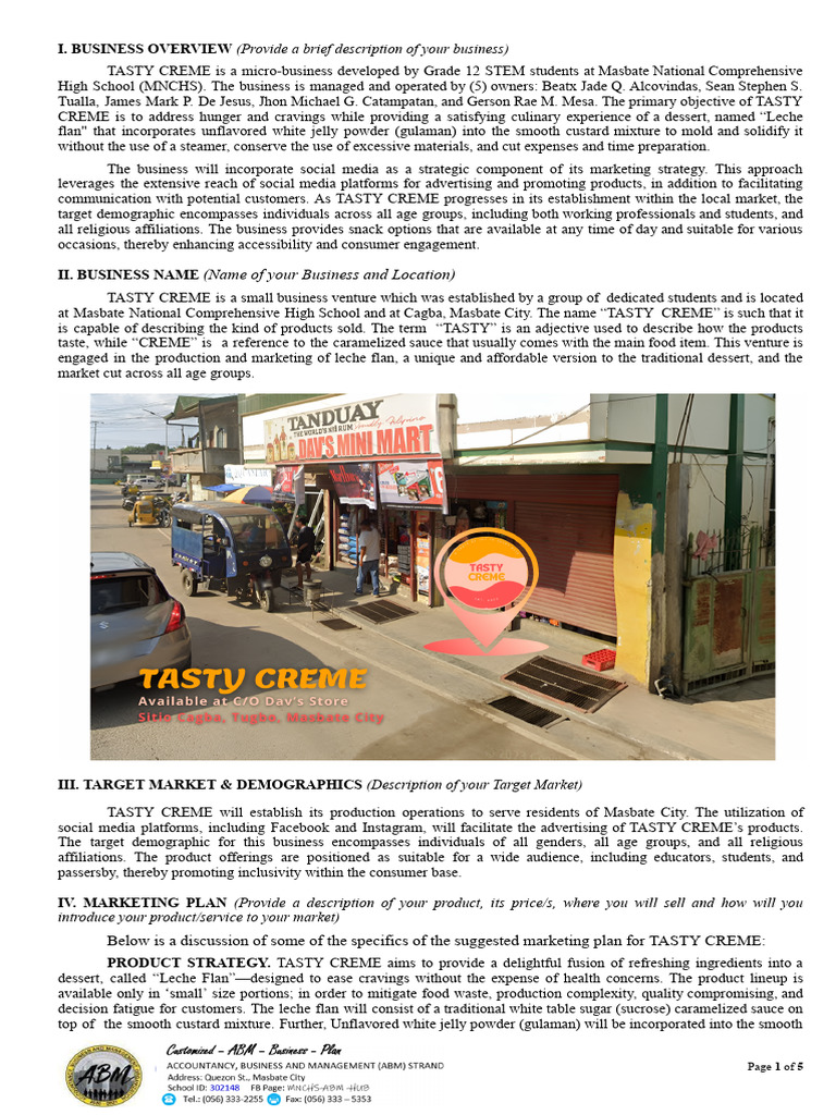 Body of - TASTY CREME - Business Plan A4 FINAL | PDF | Foods