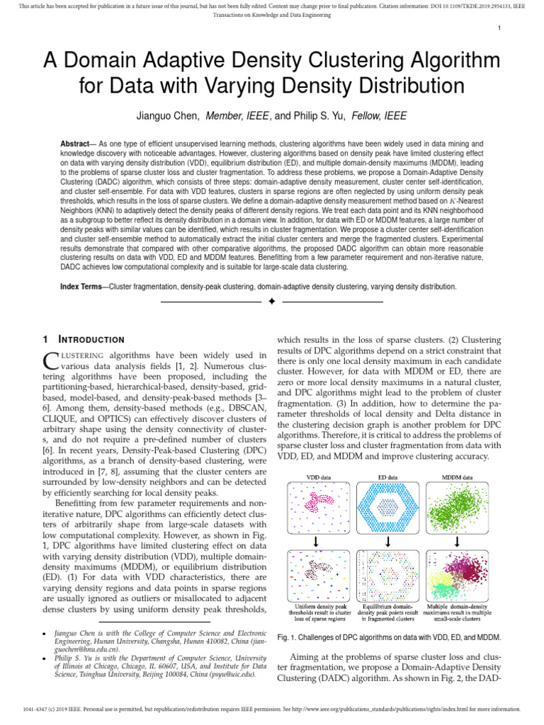 A Domain Adaptive Density Clustering Algorithm For Data With Varying